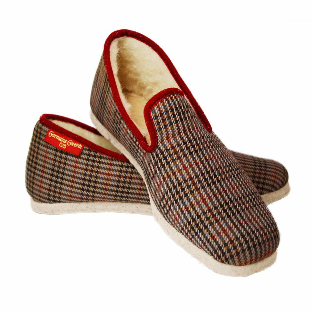 Pantoufles charentaises LUCIE. Tissu haute couture 100% pure laine ...