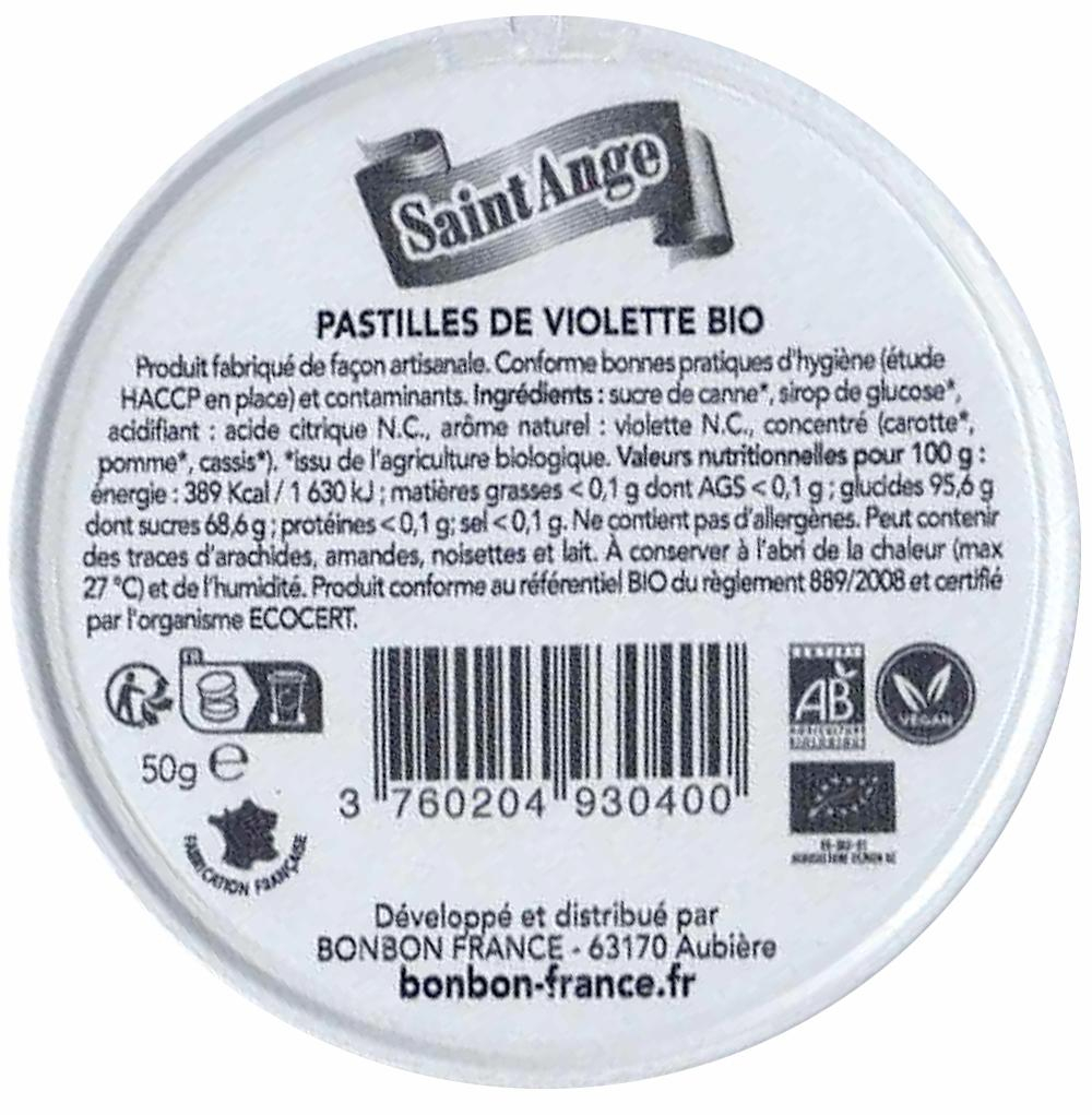 Pastille bonbon traditionnelle Saint-Ange BIO Violette | Sevellia
