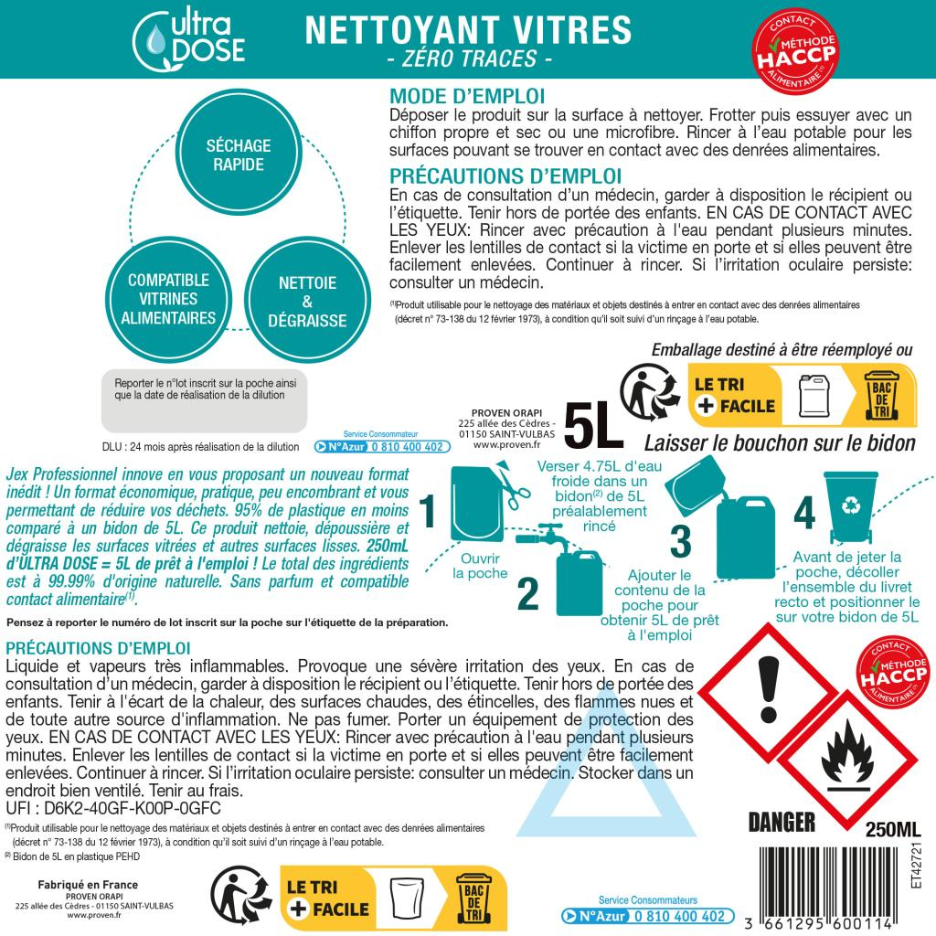 Jex Professionnel- Ultra dose nettoyant vitres -Nettoie et dégraisse -99,99% naturelle -Format ...